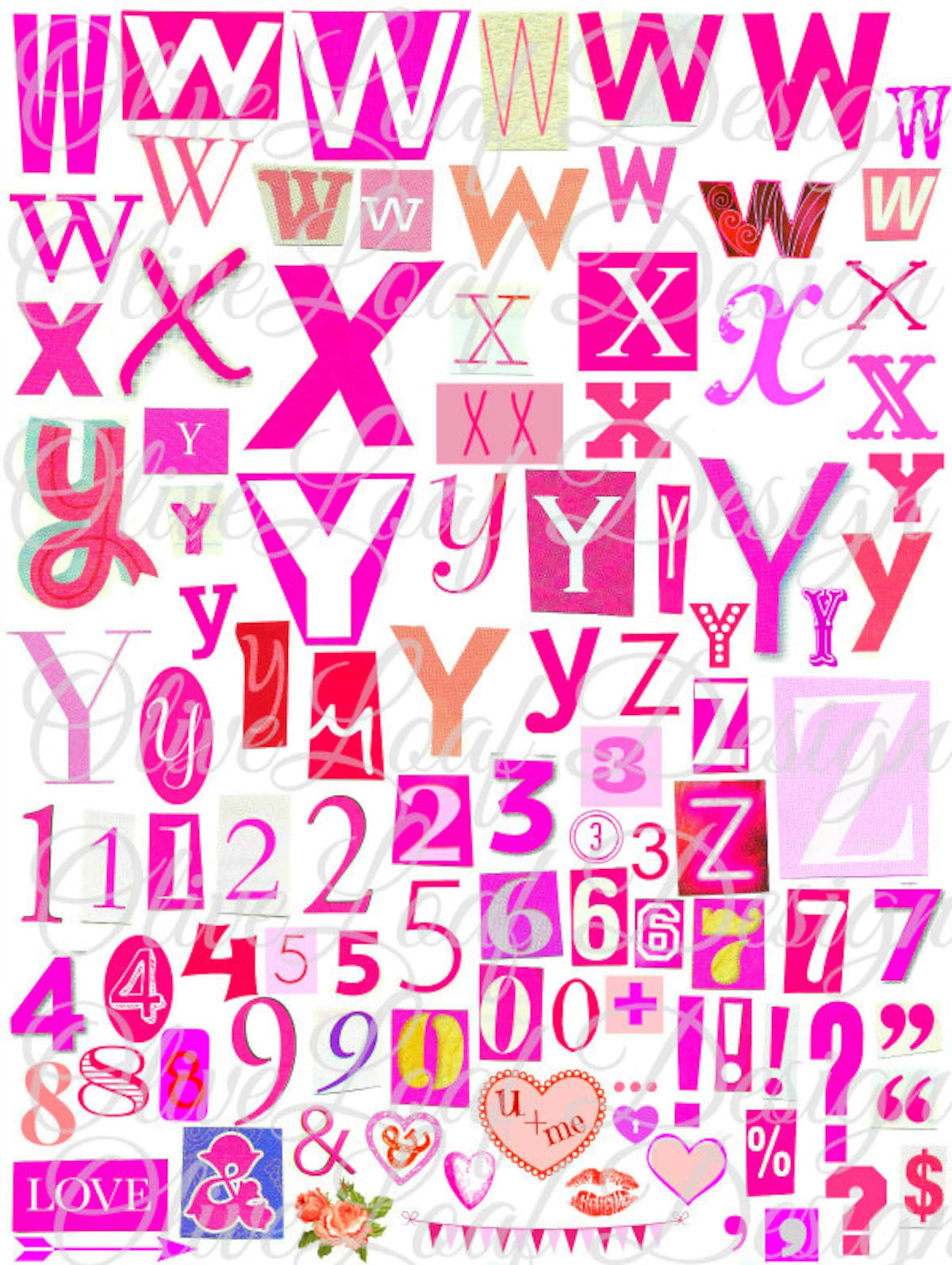 Pink Printable Digital Alphabet, A to Z,symbols and Numbers, Magazine ...