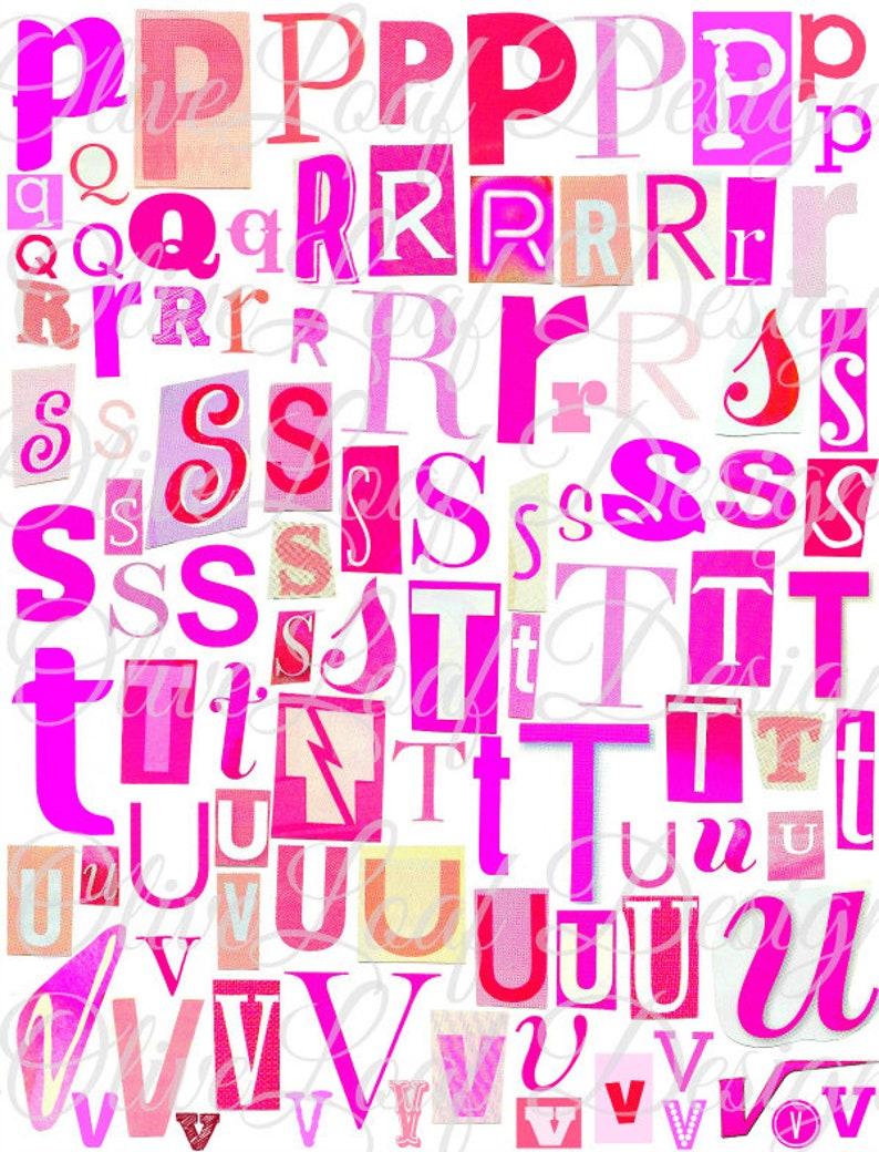 Pink Magazine Cutout Letters: Collage Alphabet (JPG Digital Download ...