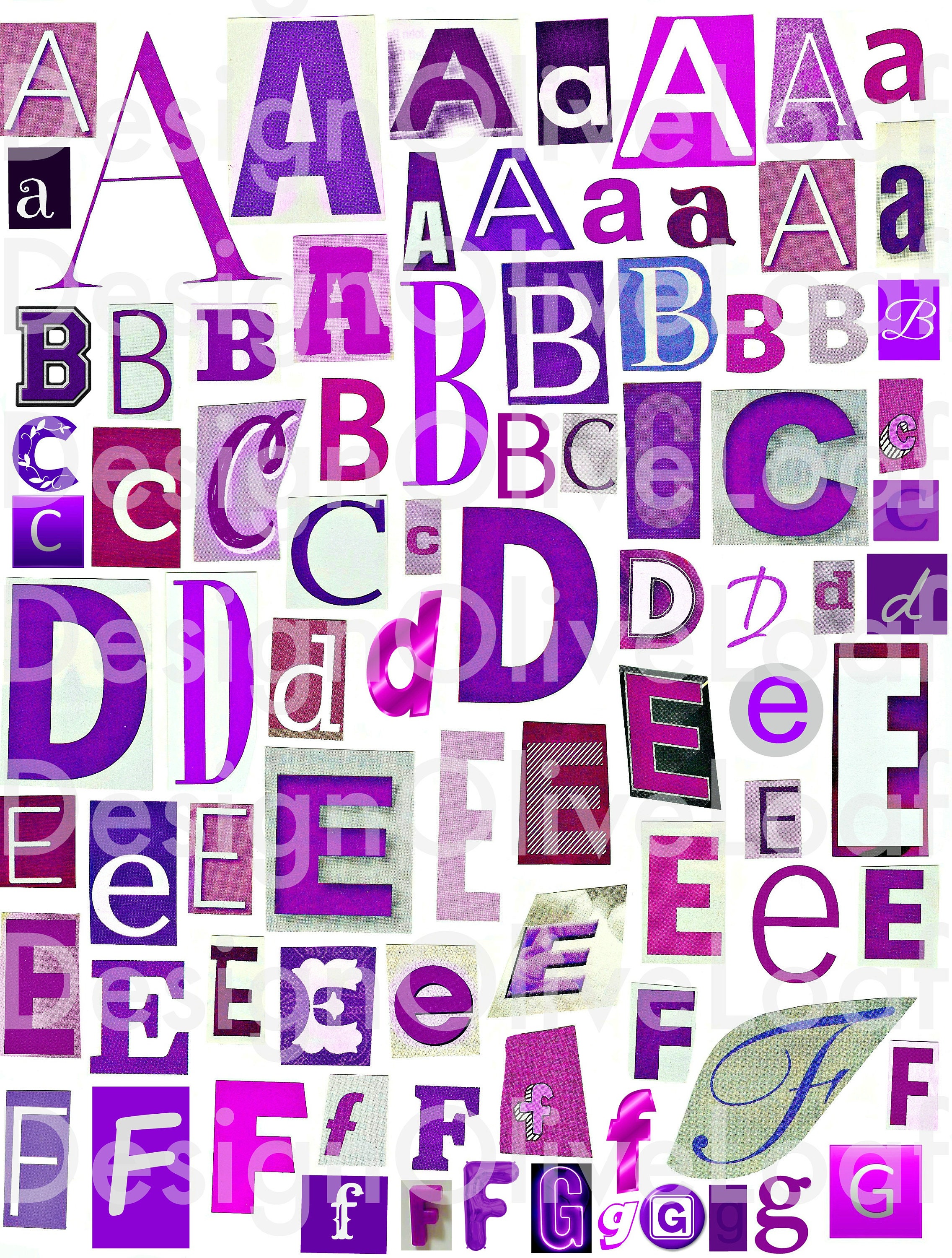 Purple Printable Digital Alphabet, A to Z, Symbols, Magazine Letters ...