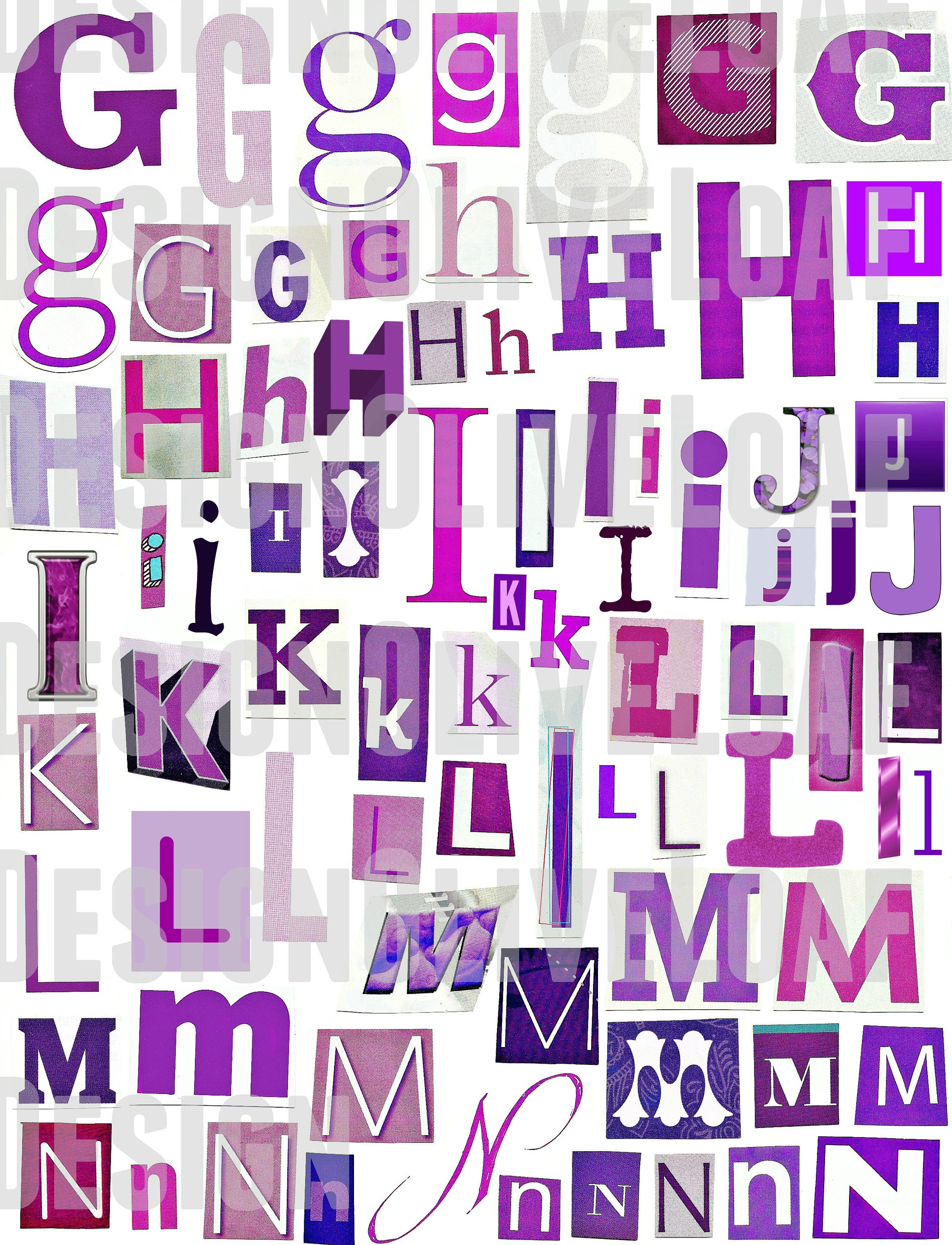 Purple Printable Digital Alphabet, A to Z, Symbols, Magazine Letters ...