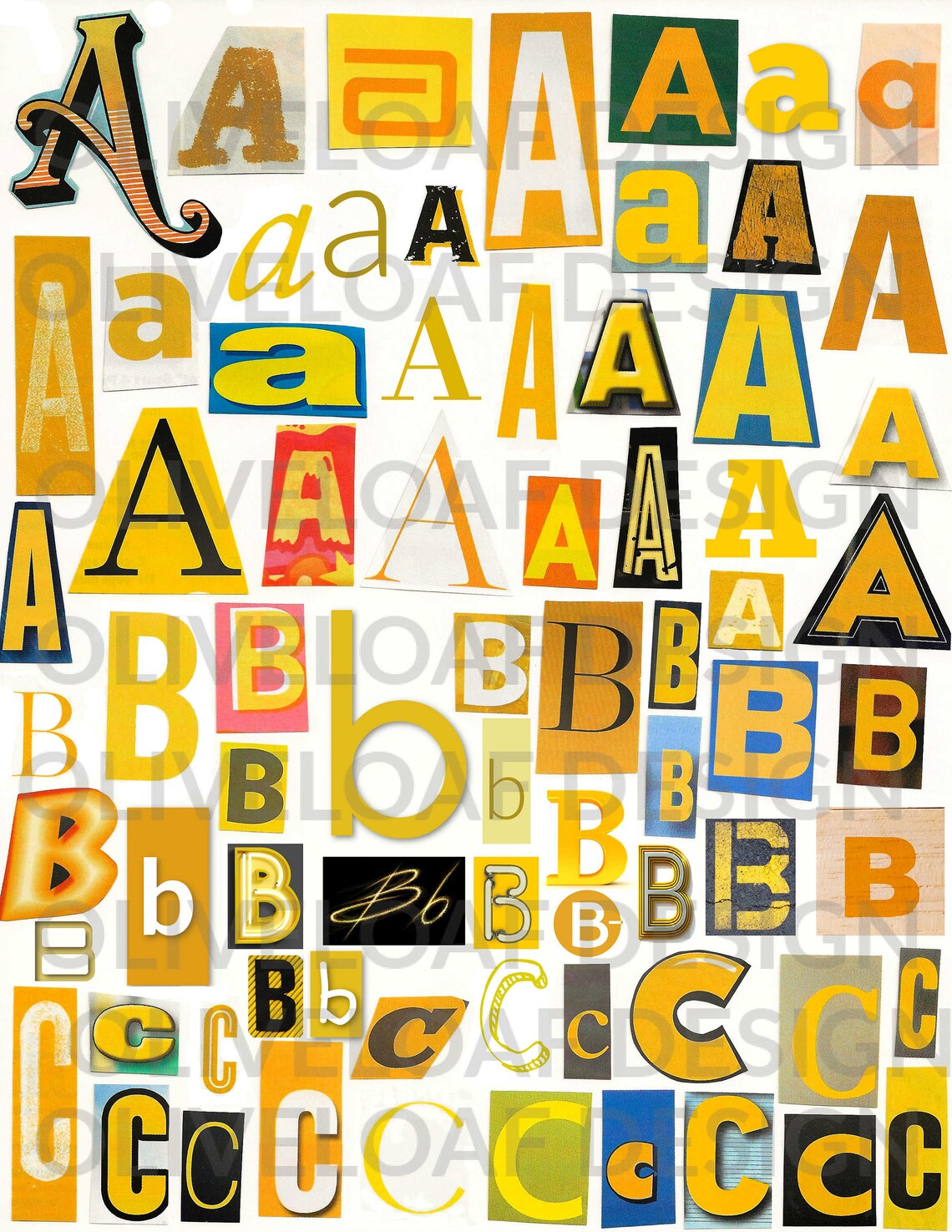 Printable Digital Alphabet - Yellow Series, A to Z, Symbols, Cutout ...