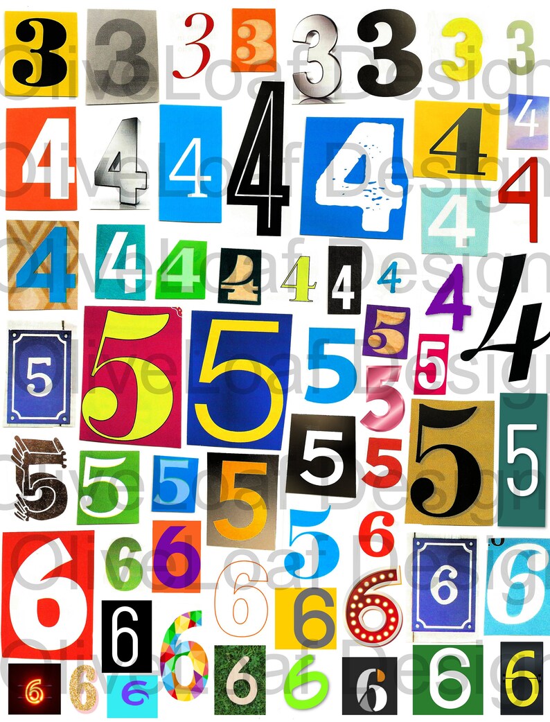 Magazine Cutout Numbers & Symbols: Collage Printable (JPG) - Etsy