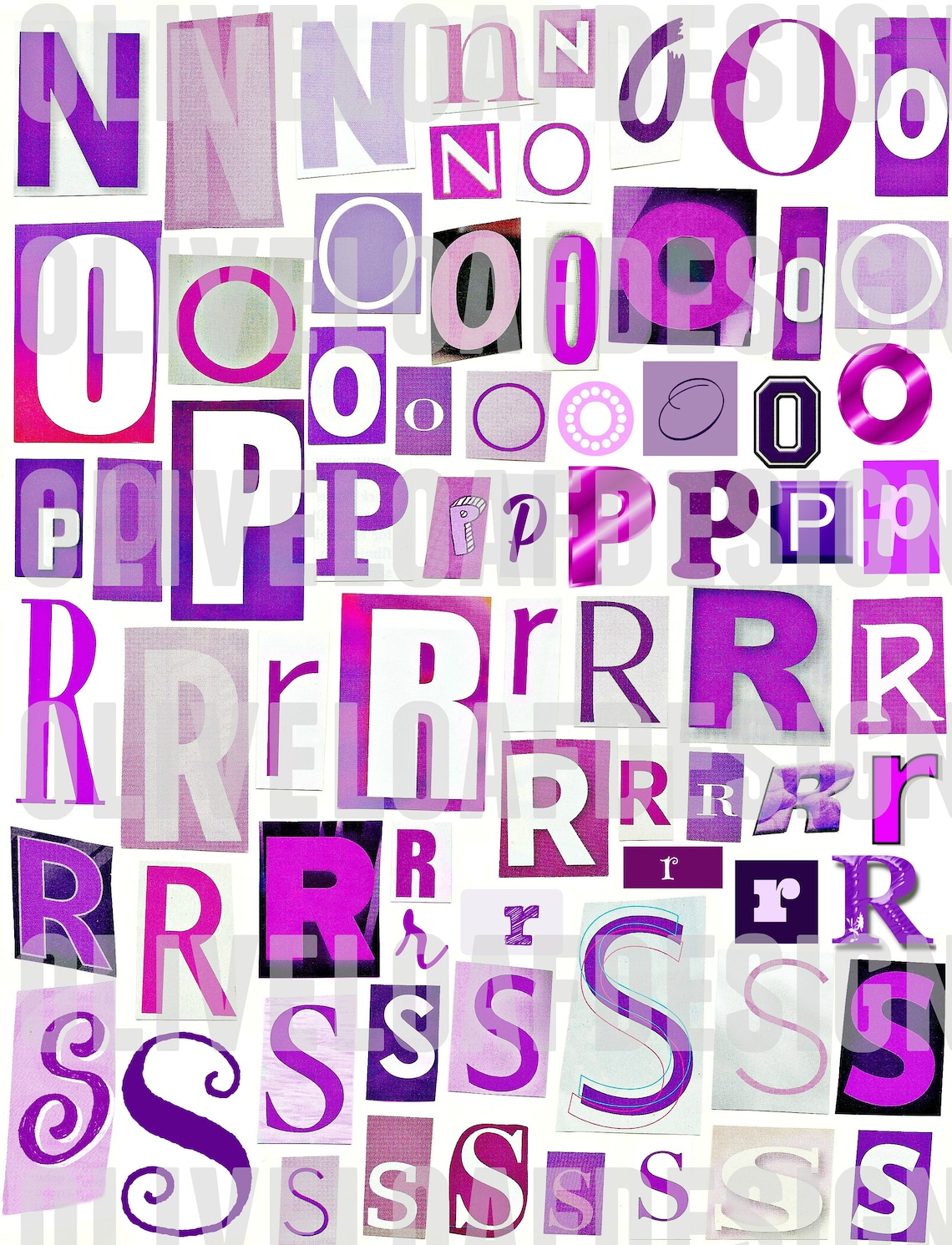 Purple Printable Digital Alphabet, A to Z, Symbols, Magazine Letters ...