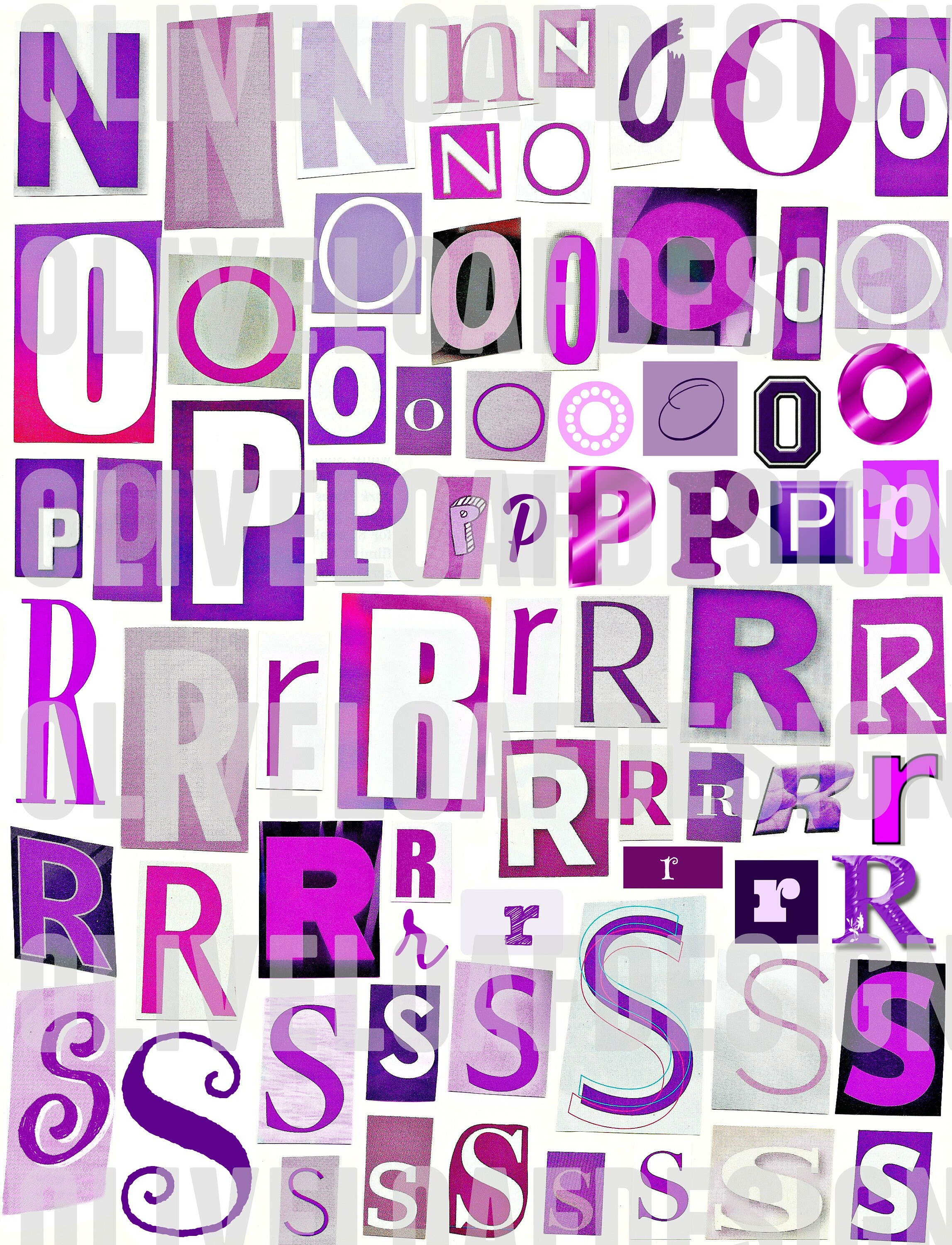 Purple Printable Digital Alphabet, A to Z, Symbols, Magazine Letters ...