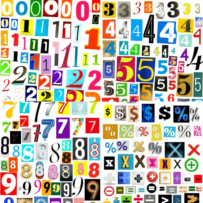 Magazine Cutout Numbers & Symbols: Collage Printable (JPG) - Etsy