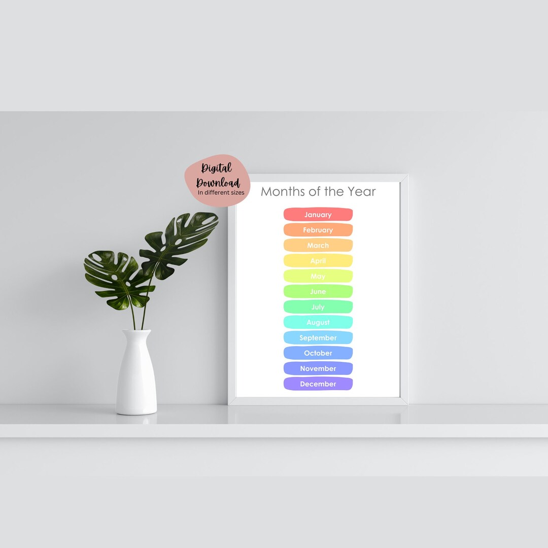 Pastel Months of the Year Educational Posterboho Classroom Wall ...