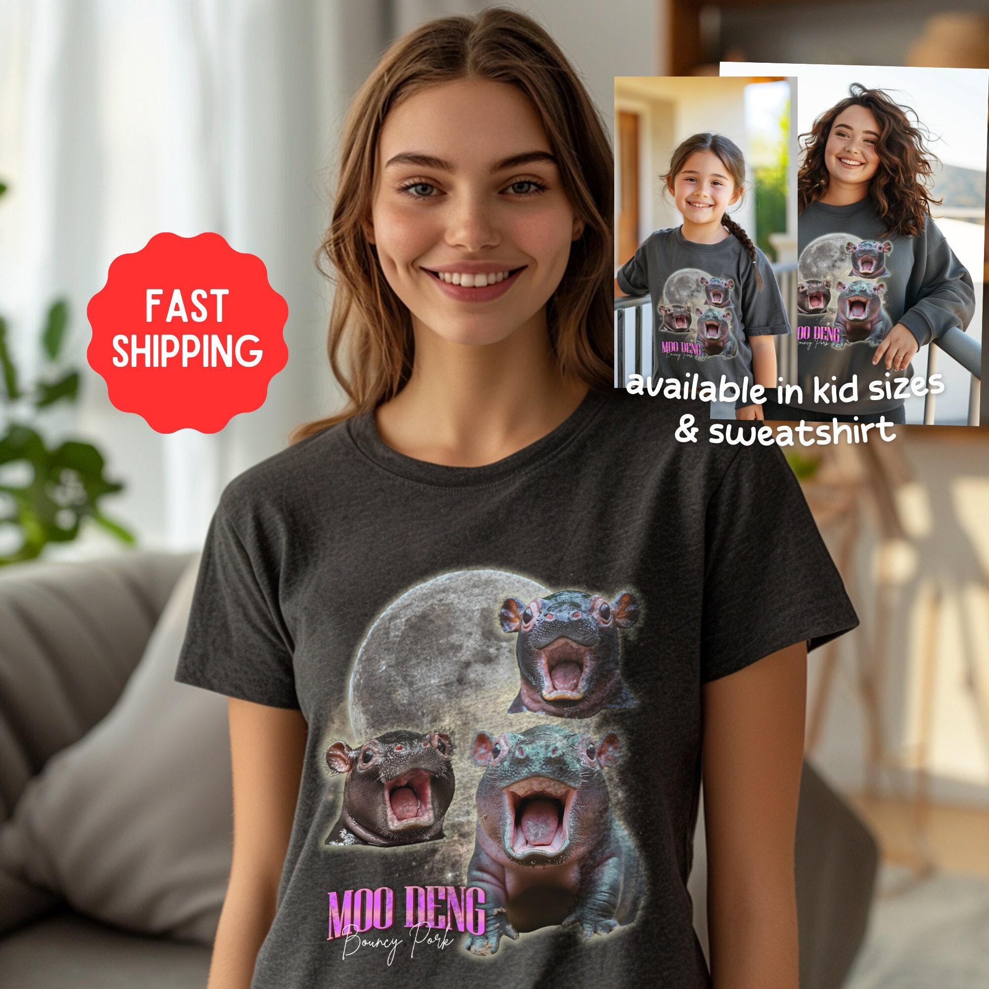 Cute Bootleg Moo Deng Pygmy Hippo Band Shirt, Moo Deng Merch ...