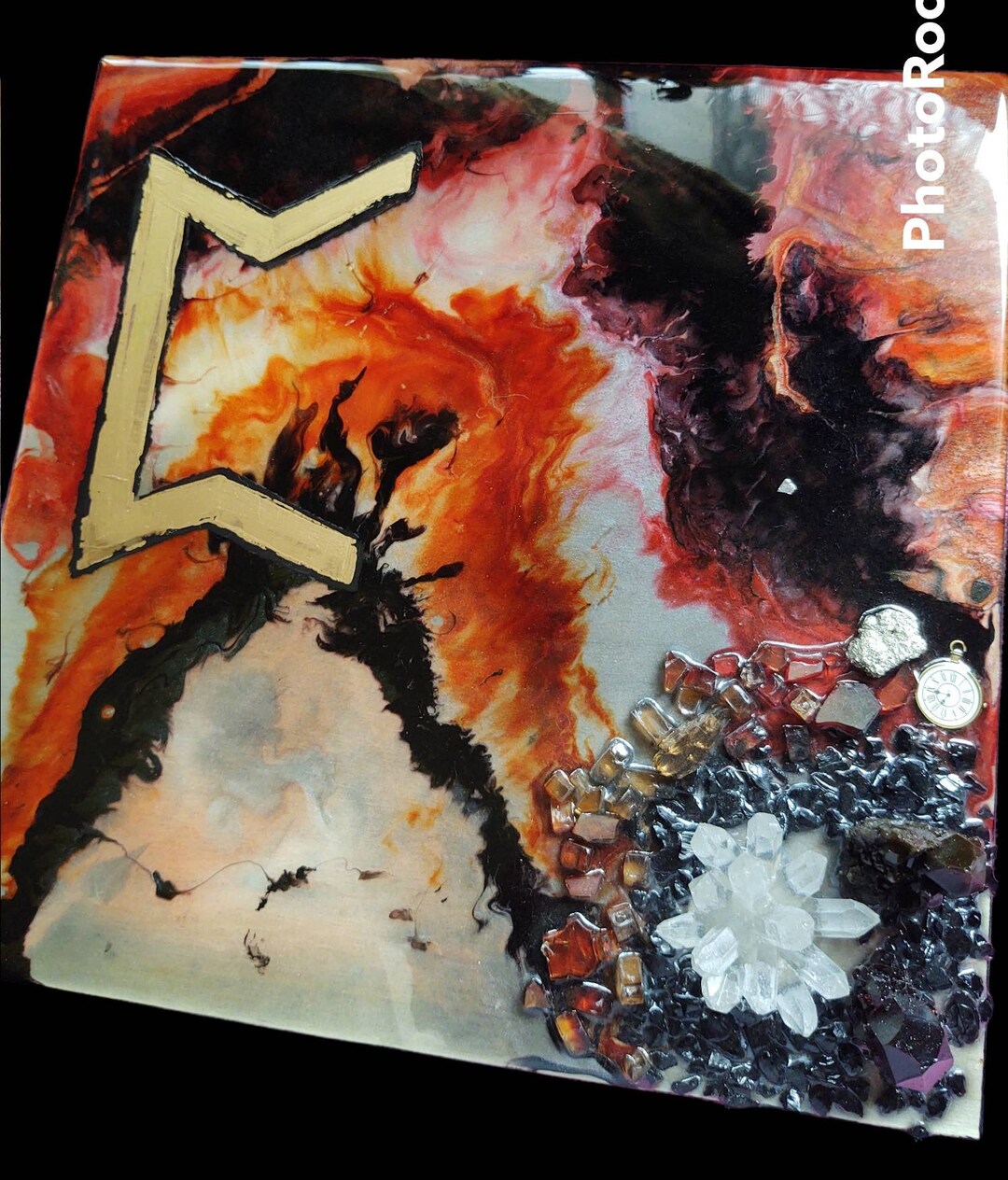 Perthro Elder Futhark Norse Rune Resin Art Red Black Gold Glass Wood - Etsy