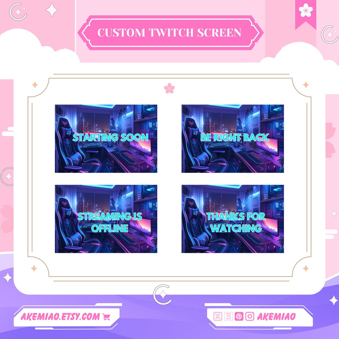 Stream Screen, Neon Gaming Room Screen, Starting Soon Screen, Be Right ...