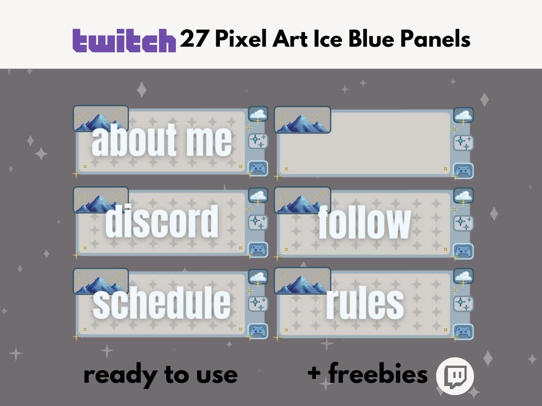 27 Twitch Panels Pixel Art Ice Blue | Twitch Overlay Packs | Pixel Art ...