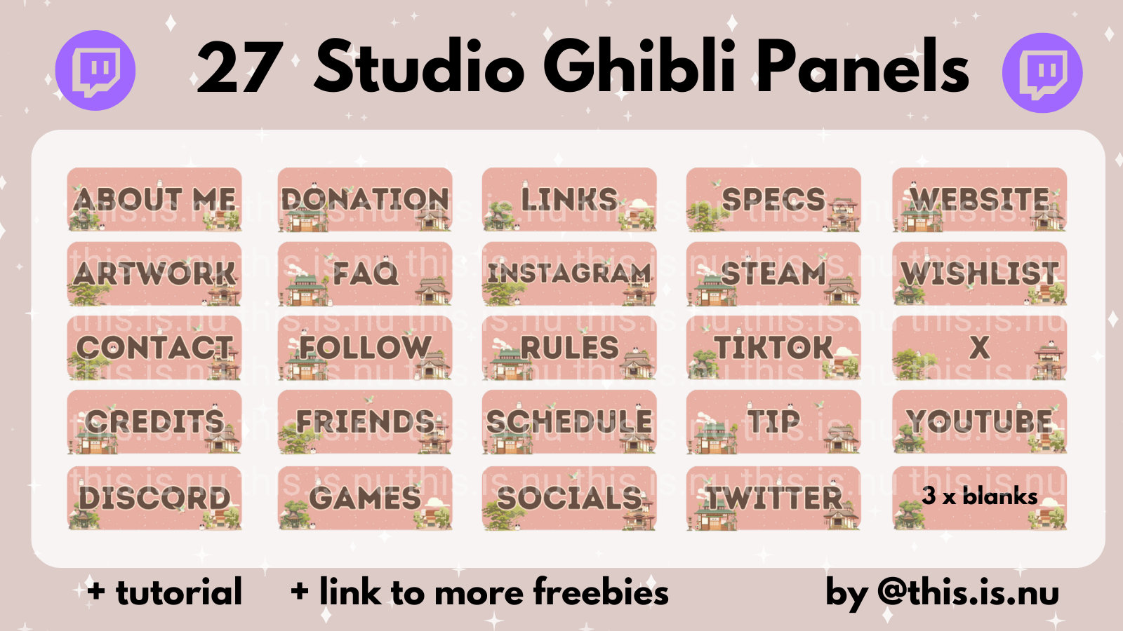 Berry Studio Ghibli Design Twitch Panels 27 Pack Twitch Stream Panels ...
