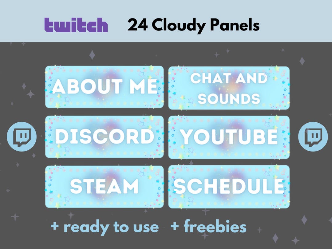 24 Cloudy Twitch Panels Magical Twitch Panels Canva Glowing Clouds Aesthetic Stream Panels ...