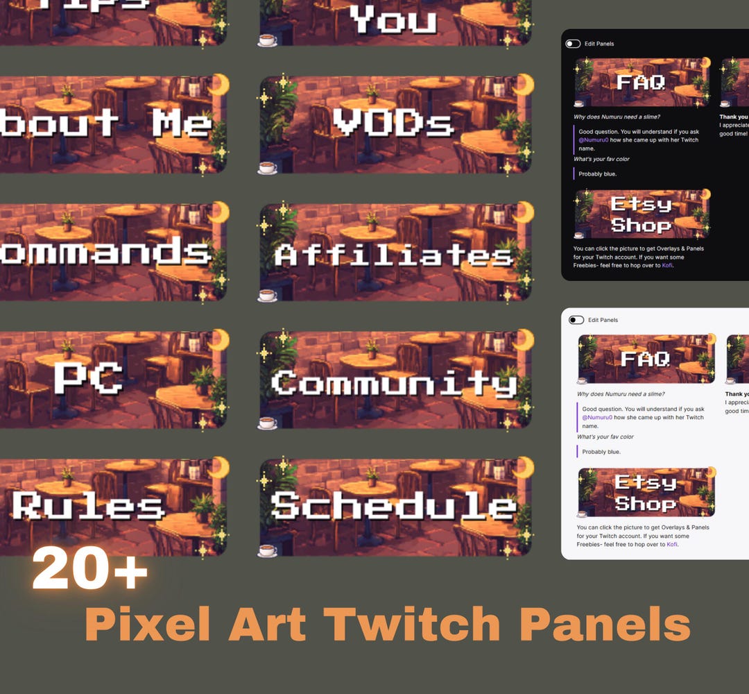 Cozy Pixel Café Twitch Panels | Warm 8-bit Pixel Art Overlays for a ...