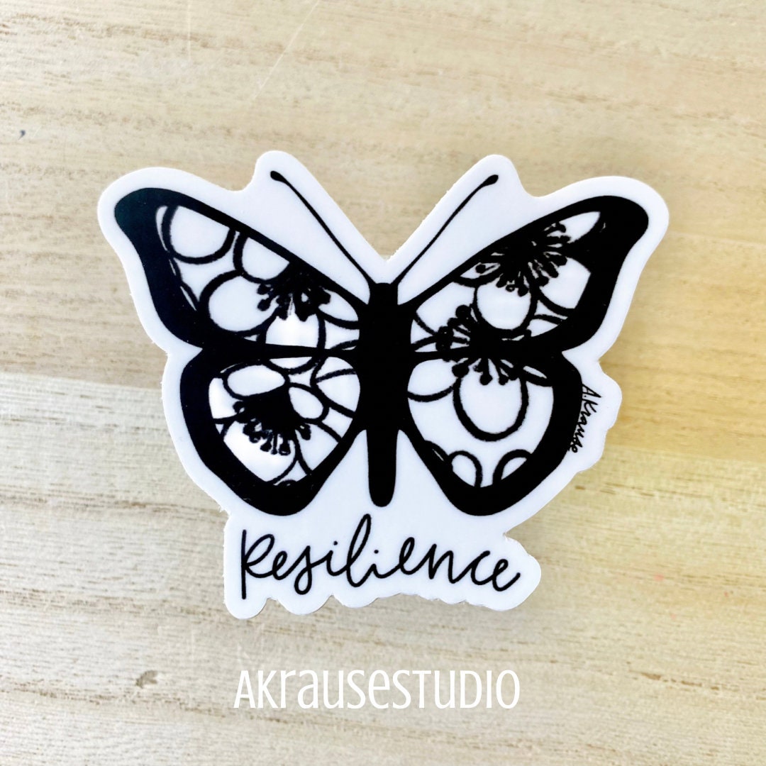 Floral Butterfly Vinyl Sticker, Flower Pattern Butterfly Illustration ...