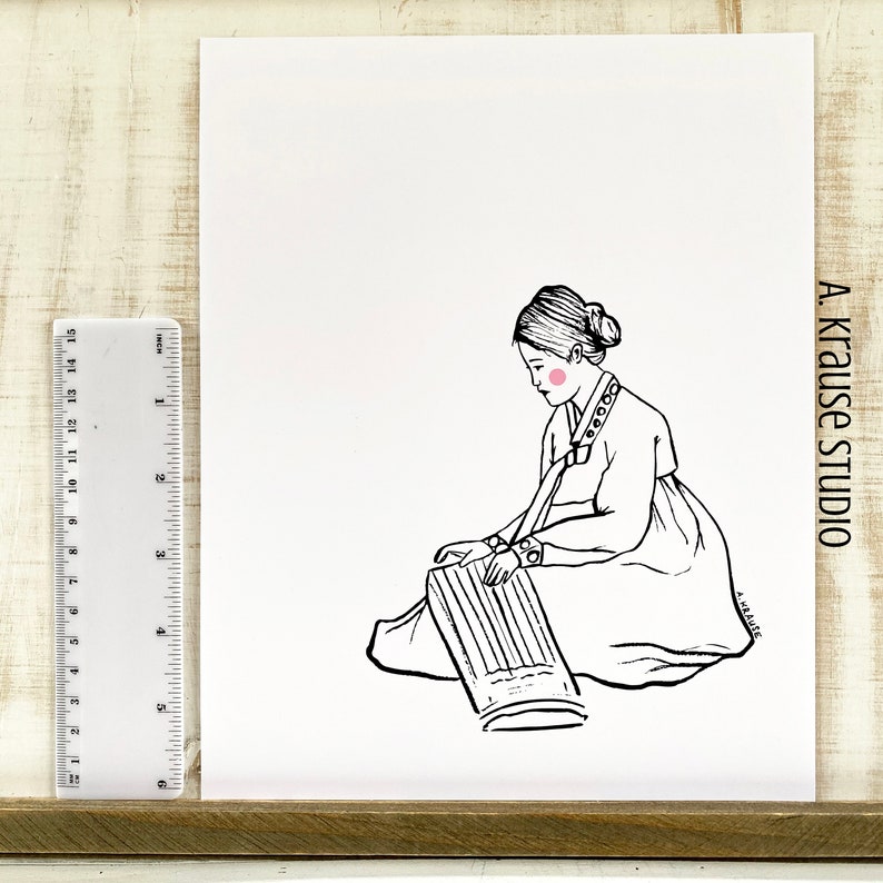 Korean Hanbok & Gayageum Art, Korean Culture Art Print, Korean Heritage ...