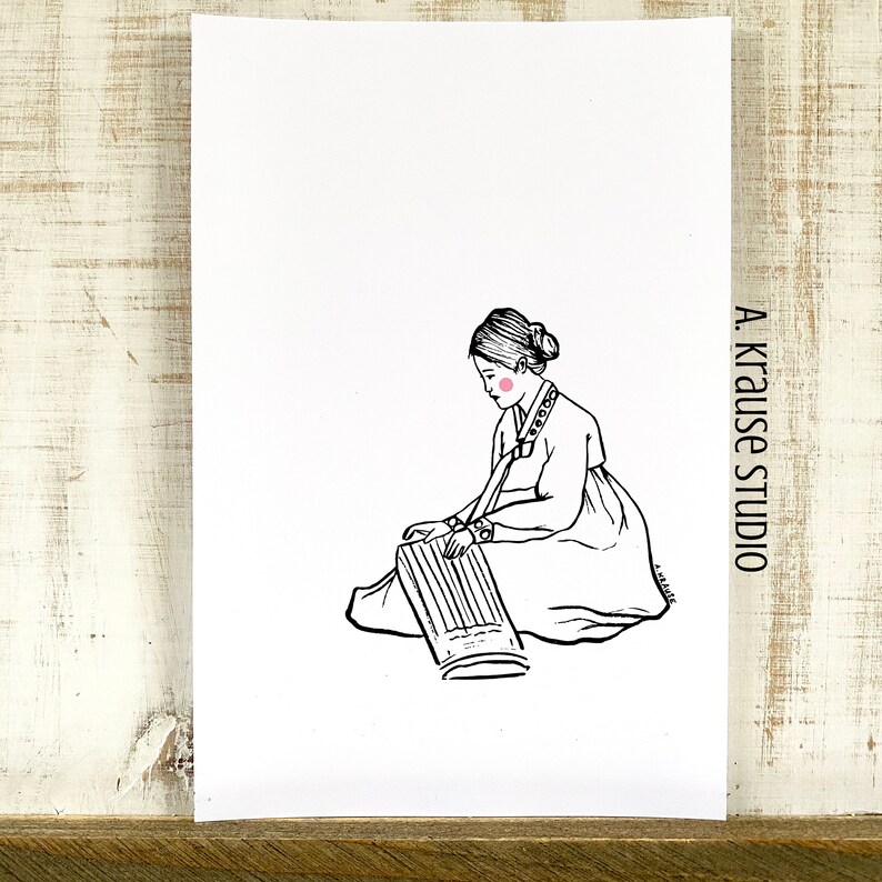 Korean Hanbok & Gayageum Art, Korean Culture Art Print, Korean Heritage ...