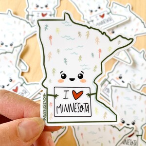I Love Minnesota Vinyl Sticker, Kawaii Minnesota Illustration Stickers ...