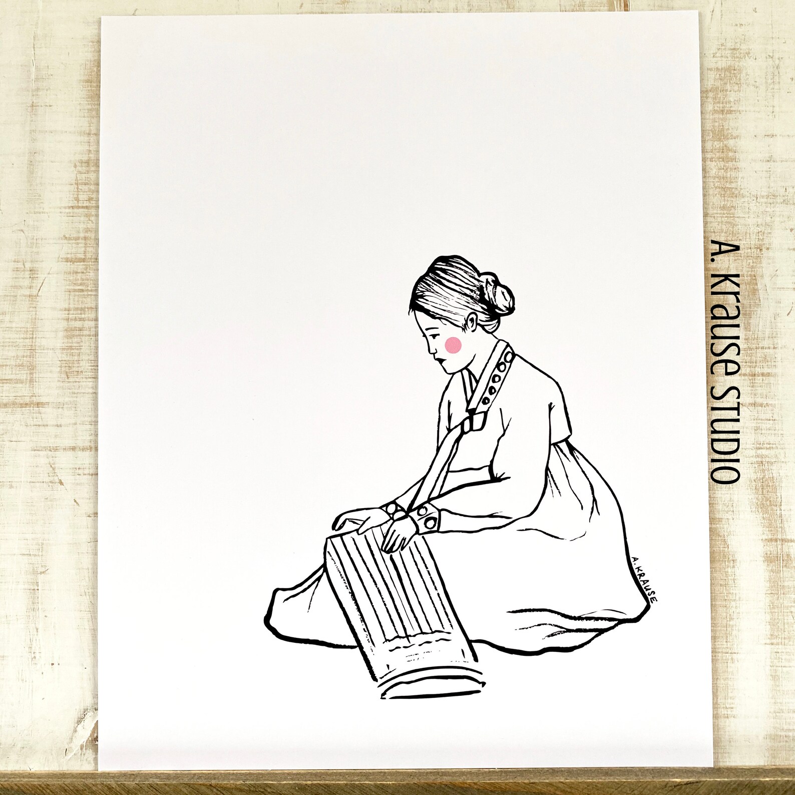 Korean Hanbok & Gayageum Art, Korean Culture Art Print, Korean Heritage ...