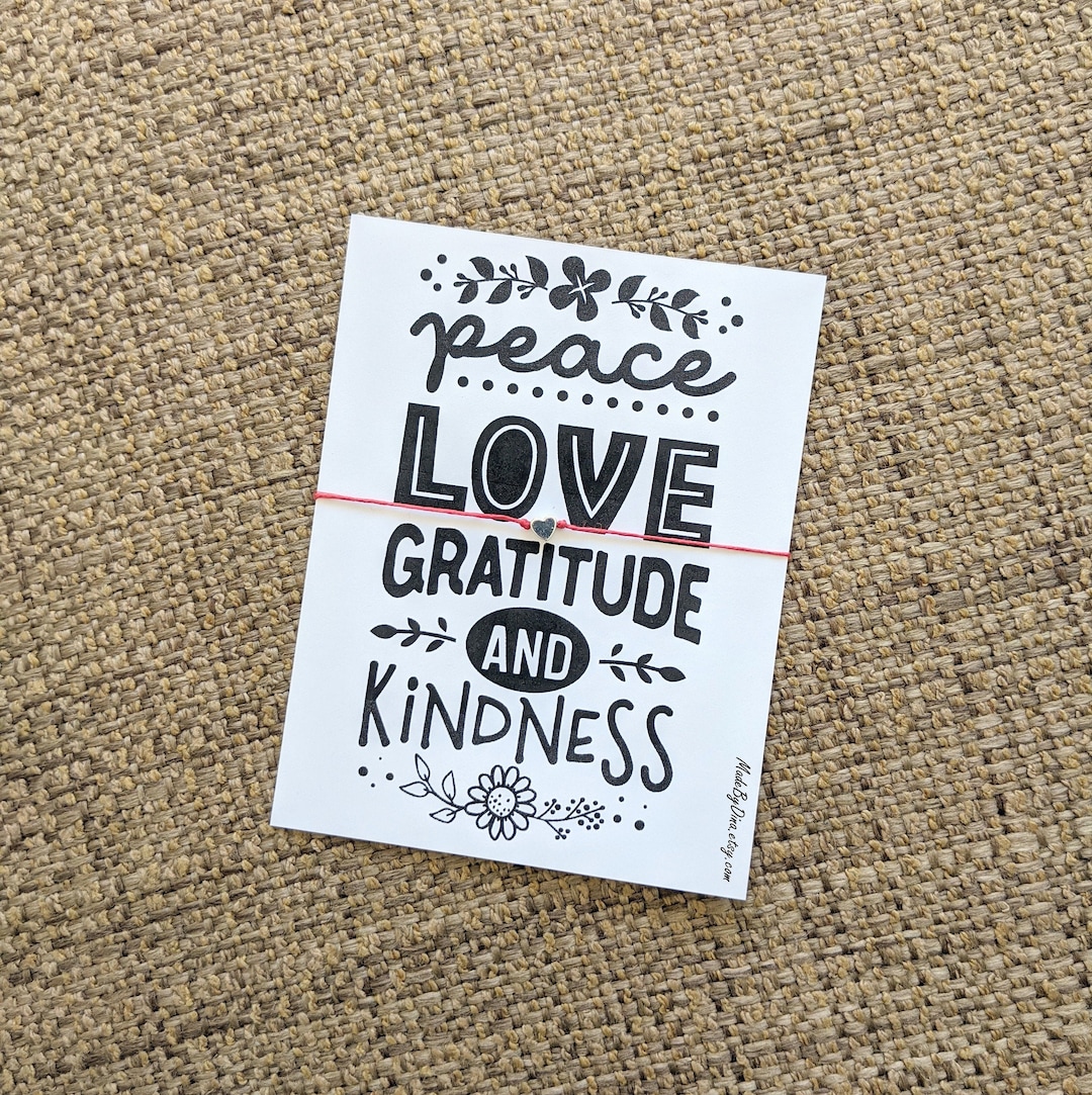 Inspirational Quote Card With a Custom Wish Bracelet, peace Love ...