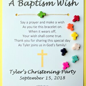 A Baptism Wish Baptism Christening Cross Bead Wish Bracelet Party Favor ...