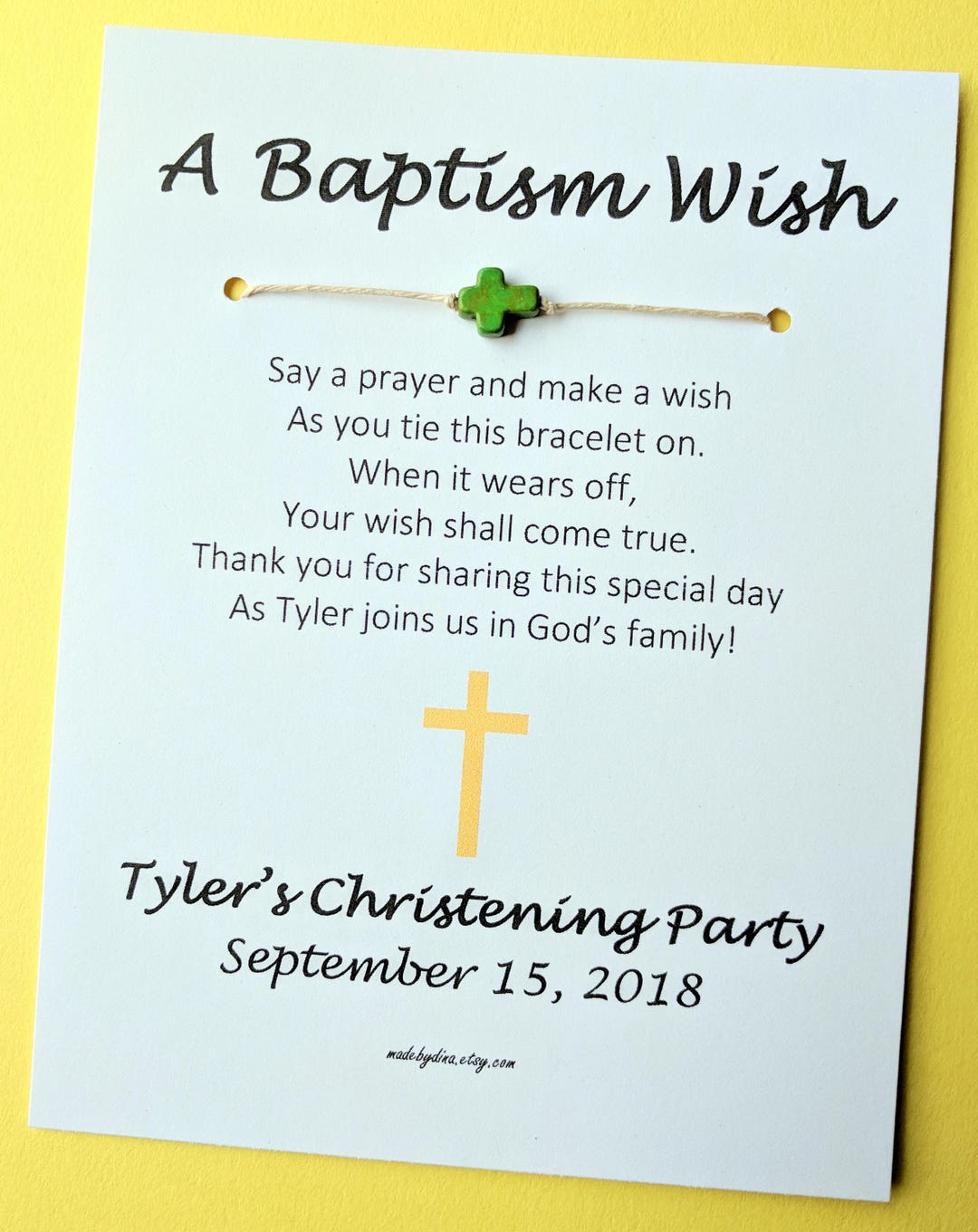A Baptism Wish Baptism Christening Cross Bead Wish Bracelet Party Favor ...