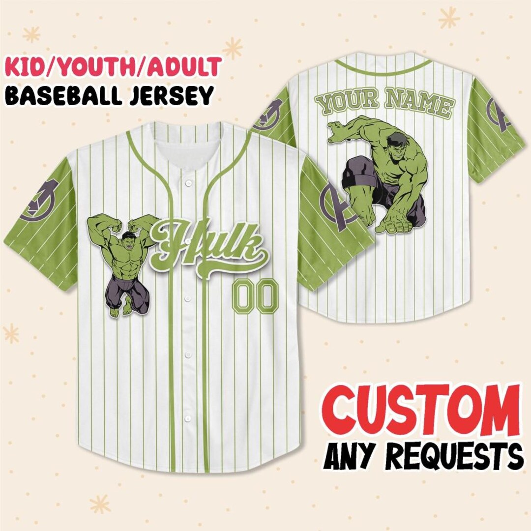 Custom Marvel Hulk up Bulk up Baseball Jersey, Hulk Baseball Jersey ...