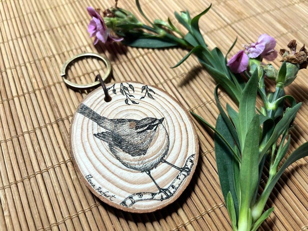 Wood Keyring Hand Painted Bird Wooden Keychain Wood Slice Art Nature ...