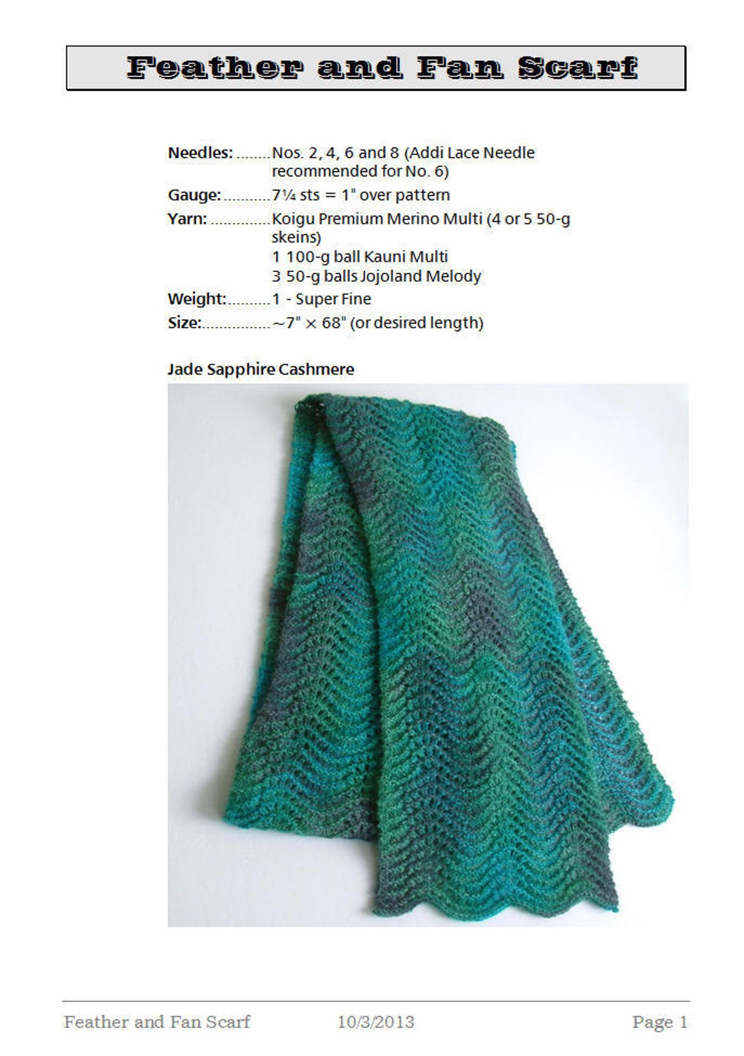 Feather and Fan Scarf Pattern - Etsy