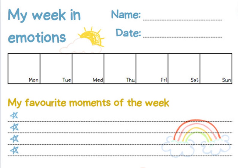 Kids Emotion Sheet/ Emotion Tracker/ Emotional Intelligence/ Kids ...