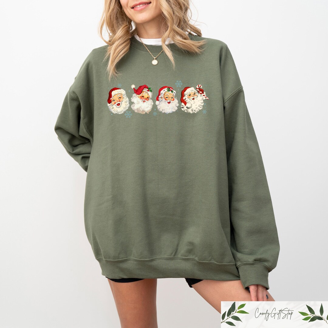 Retro Cheerful Santa Tshirt, Santa Merry Christmas Shirt, Cozy Santa ...