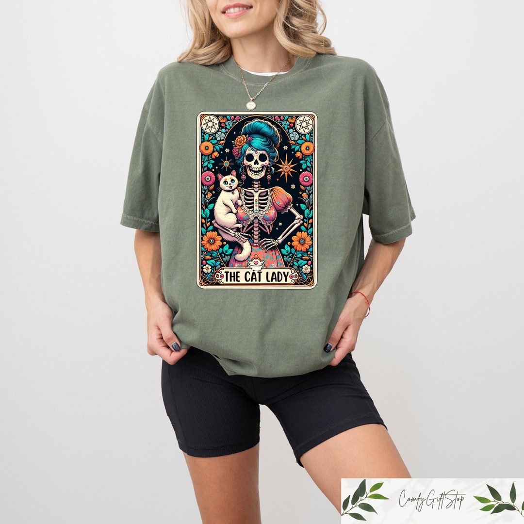 The Cat Lady Tarot Shirt, Skeleton and Cat T-shirt, Halloween Gift for ...