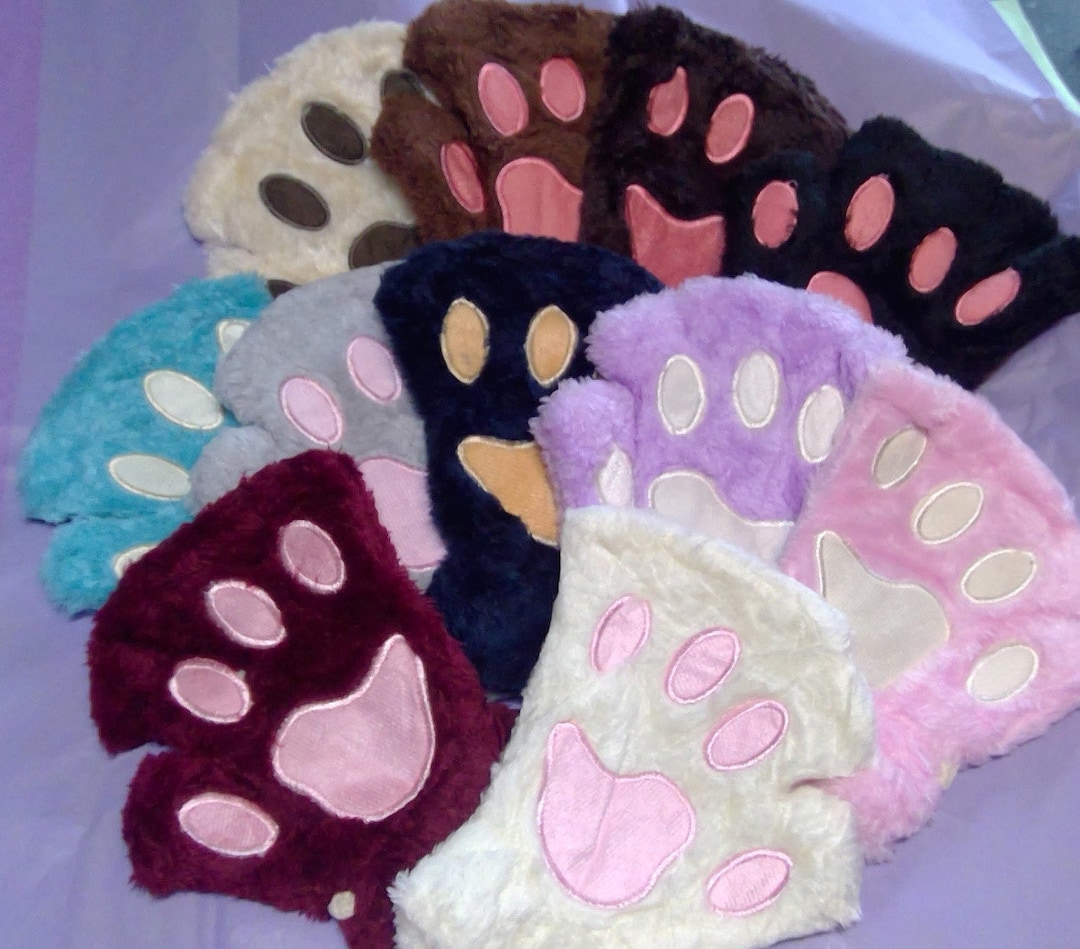 Cute Cat Claw Paw Gloves Women Plush Mittens Warm Soft Plush Short ...