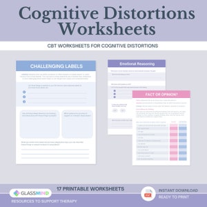 Cognitive Distortions CBT Worksheets Pack for Reframing Thoughts ...