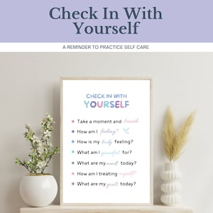 Self-care Check in Poster - Anxiety Relief, Stress Management & Mental ...