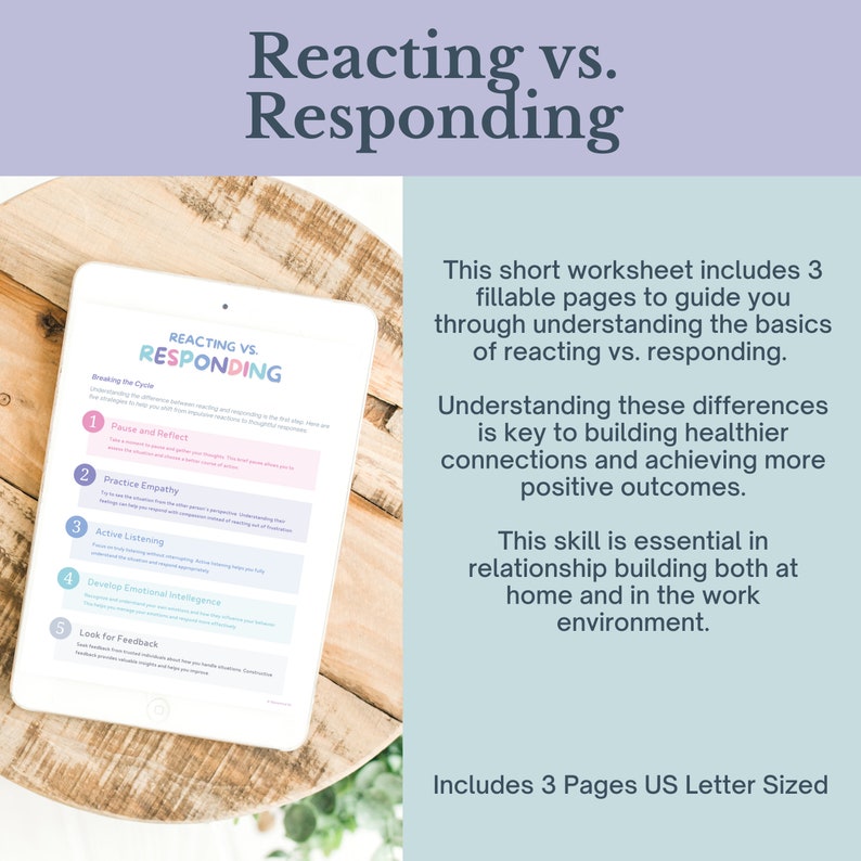 Reacting Vs. Responding Worksheet for Communication Style, Couples ...