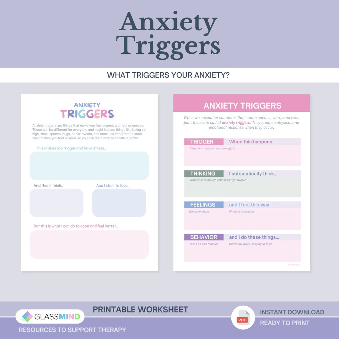Anxiety Triggers Worksheet for Tracking Physical Symptoms, Emotions ...