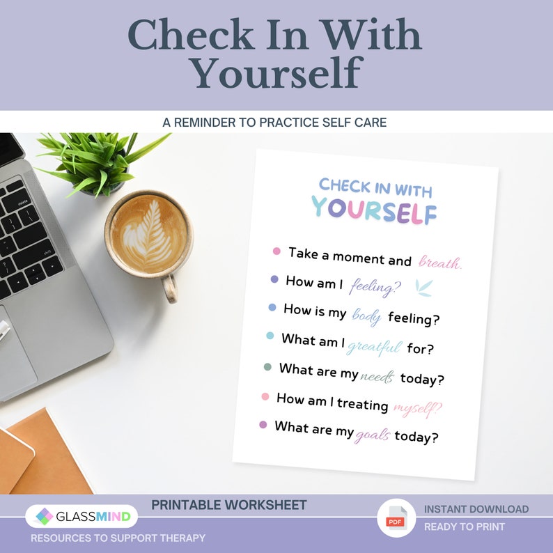 Self-care Check in Poster - Anxiety Relief, Stress Management & Mental ...