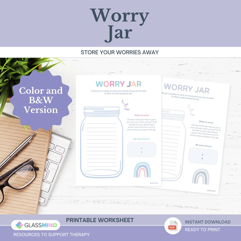 Worry Jar Handout: Anxiety Management Printable for Children or Adults ...