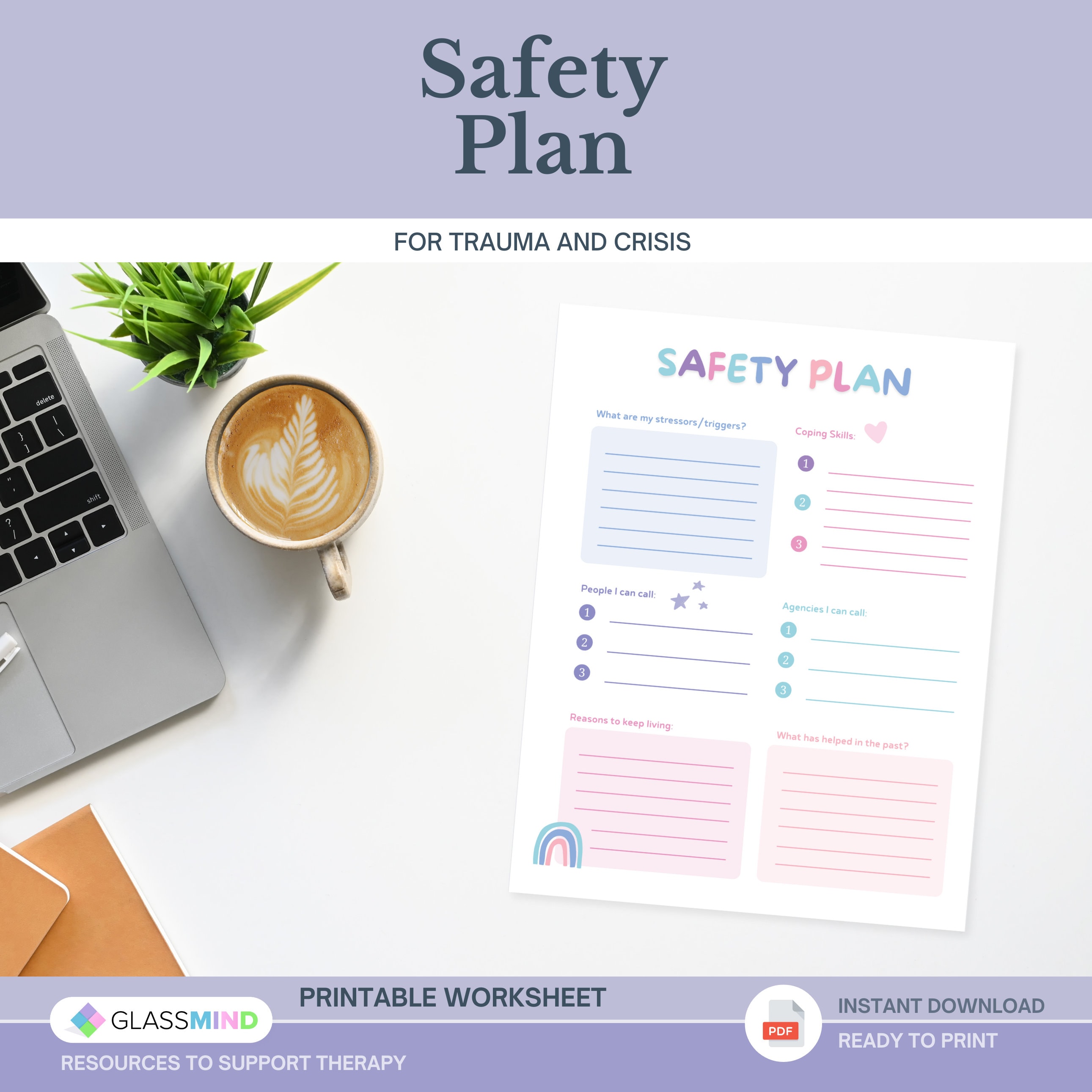 Printable Safety Crisis Plan Worksheet: Therapy Aid, School Counselor ...