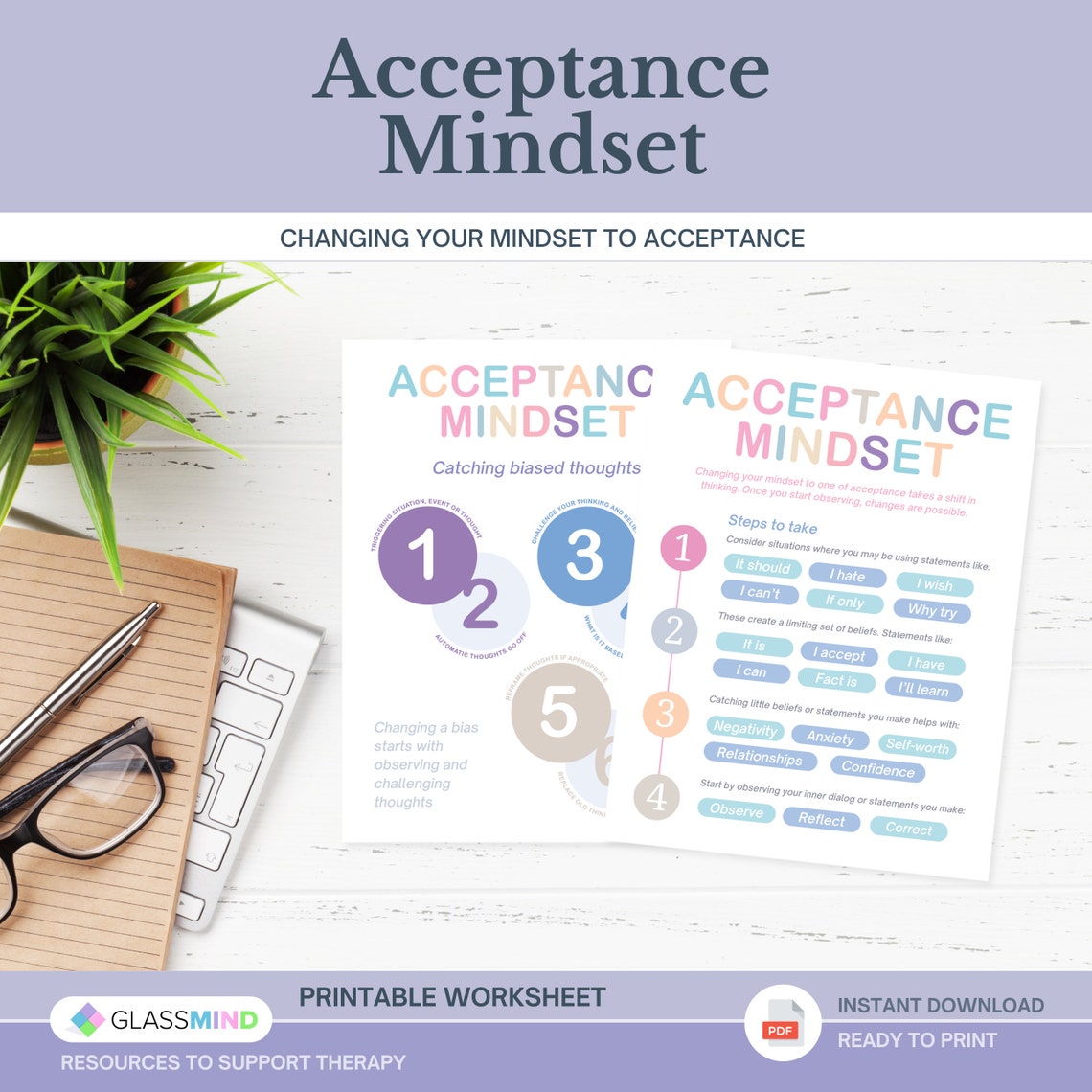 Acceptance Mindset Worksheet for Emotional Wellness and Wellbeing ...