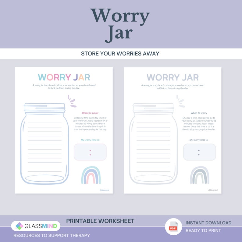 Worry Jar Handout: Anxiety Management Printable for Children or Adults ...