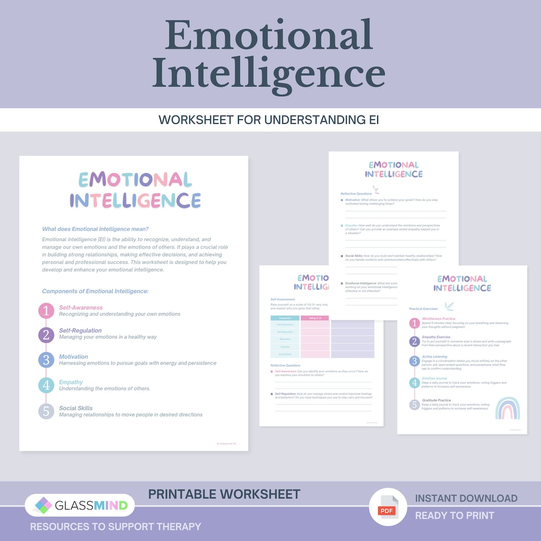Emotional Intelligence Worksheet: Self Reflection, Relationship ...