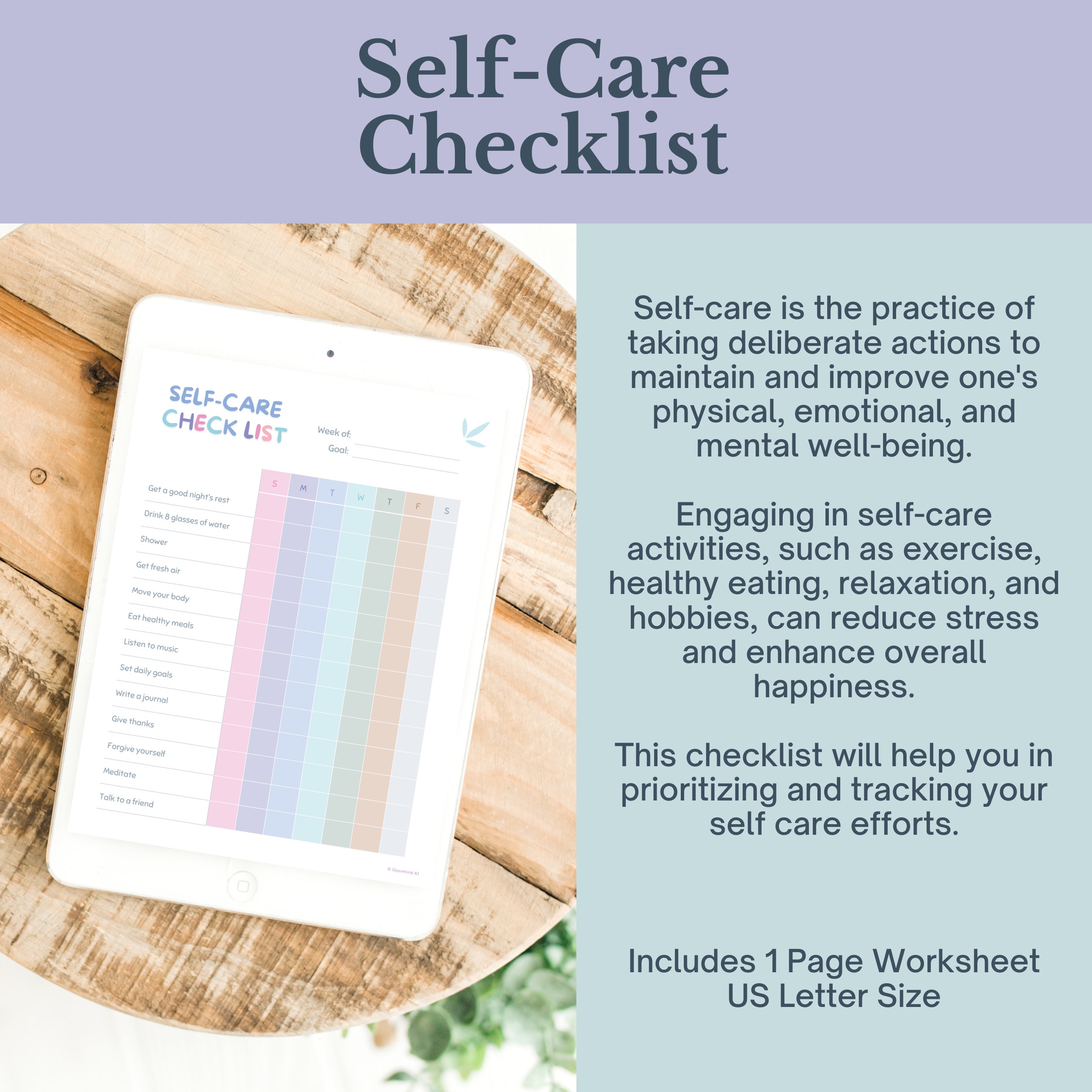 Self-care Tracker Checklist for Anxiety Relief, Burnout and Depression ...