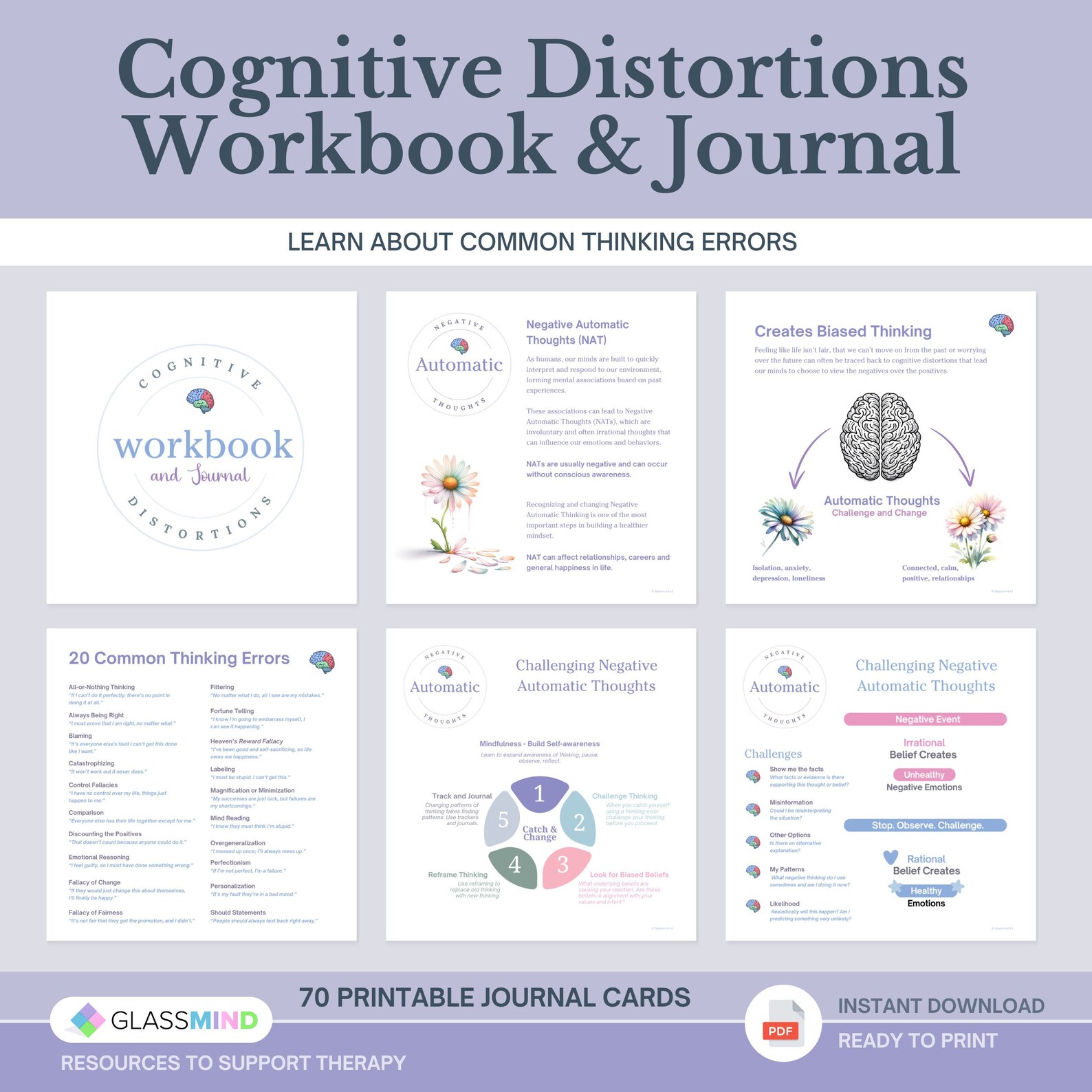 Cognitive Distortions Workbook and Journal for CBT. Printable CBT ...