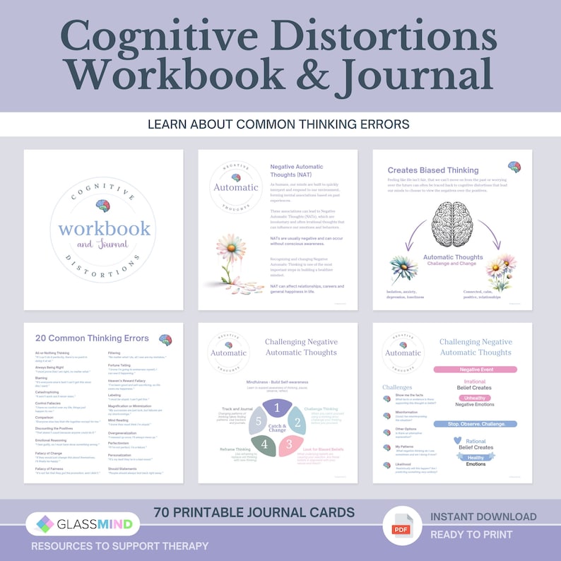 Cognitive Distortions Workbook and Journal for CBT. Printable CBT ...