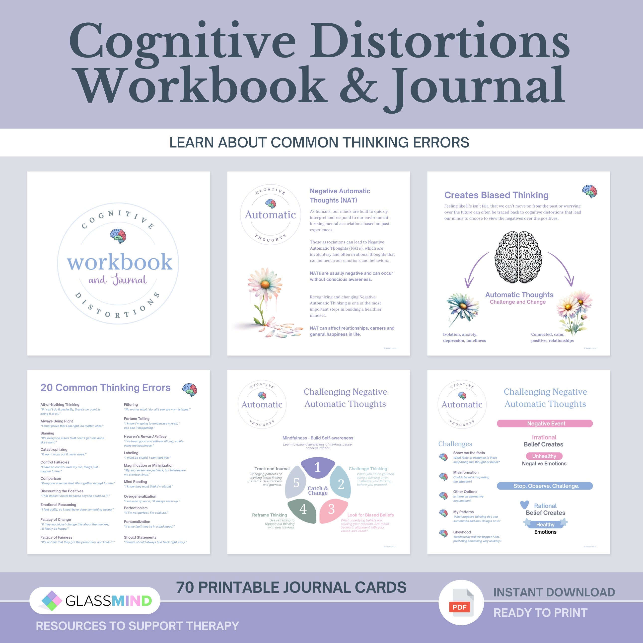 Cognitive Distortions Workbook and Journal for CBT. Printable CBT ...