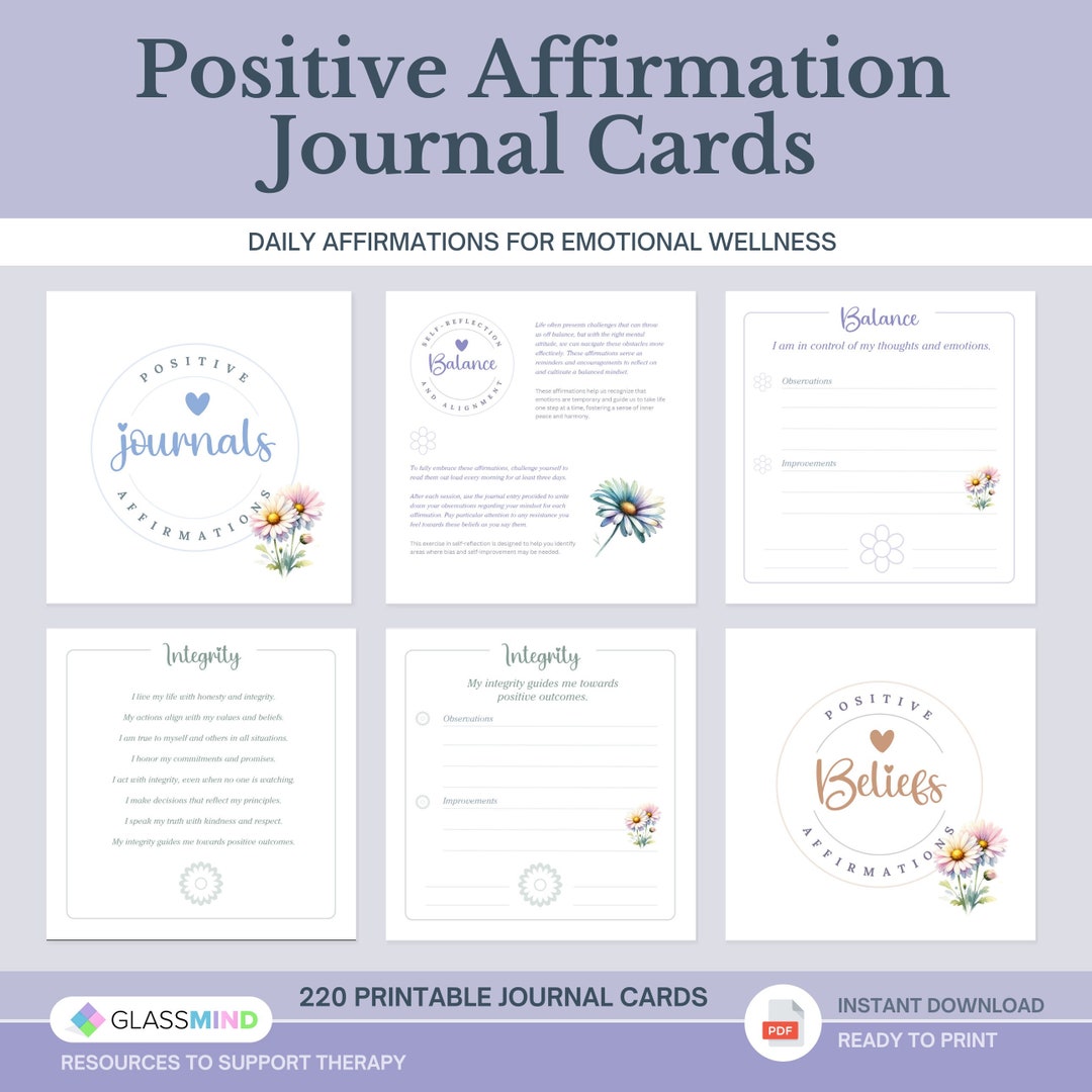 Positive Affirmation Journal Cards: Self-esteem & Gratitude (printable ...