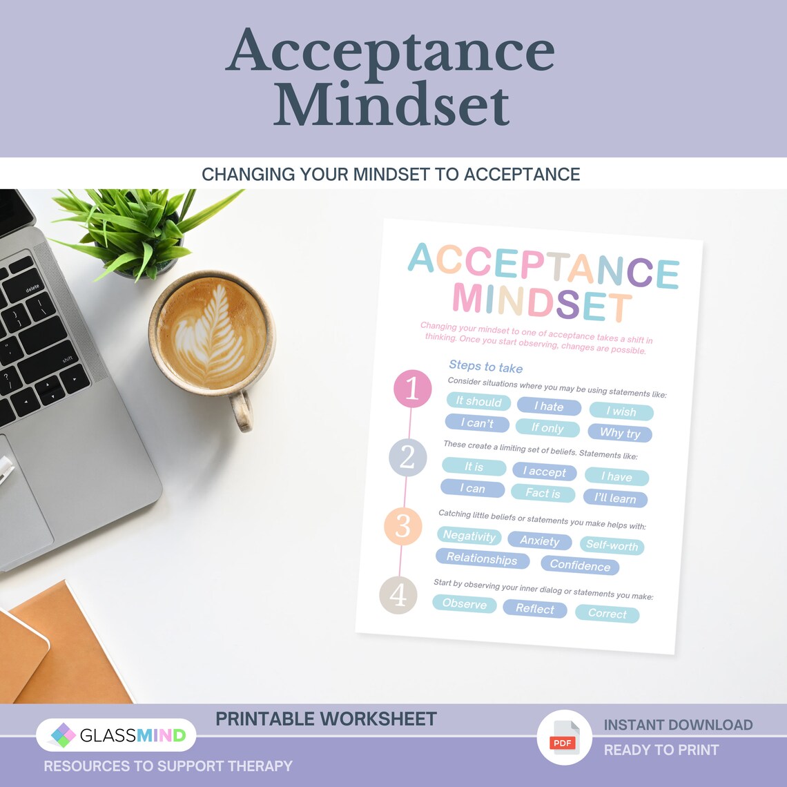 Acceptance Mindset Worksheet for Emotional Wellness and Wellbeing ...