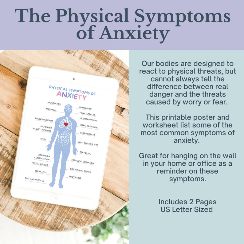 Stress Relief Worksheet: Physical Symptoms of Anxiety Poster for Office ...