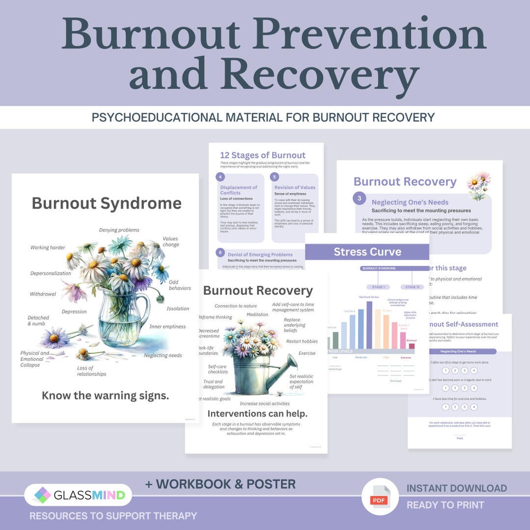 Burnout Prevention & Recovery Therapy Worksheets Bundle, Stress ...